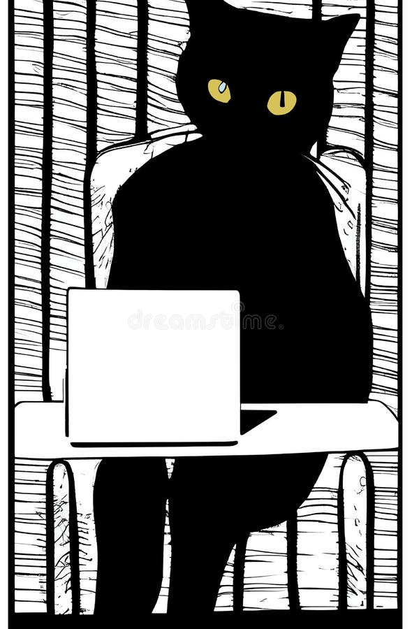 Illustration of Cat with Loptop Stock Illustration - Illustration of ...