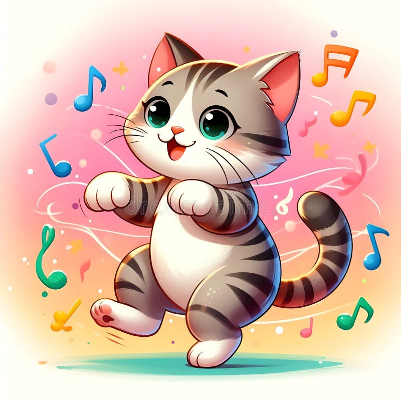 Cat dancing with music stock illustration. Illustration of clipart ...