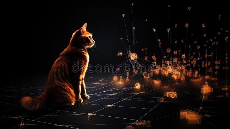 Illustration of a Cat Directing the Flows of Bits in a Virtual Space ...