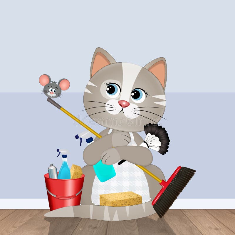Illustration of the Cat Does the Cleaning Stock Illustration ...