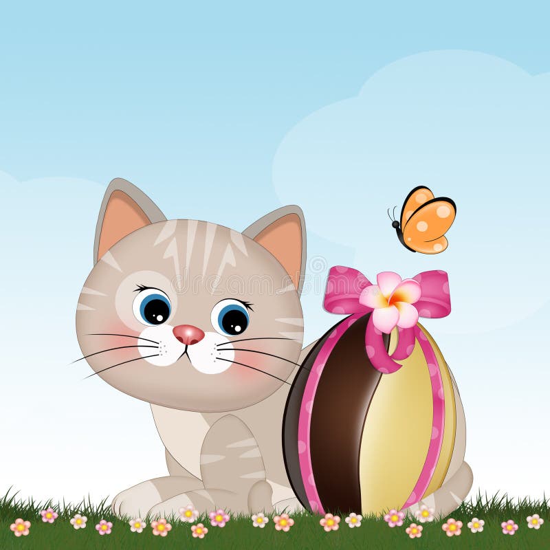 Illustration of Cat with Easter Egg Stock Photo - Image of paws, cute ...