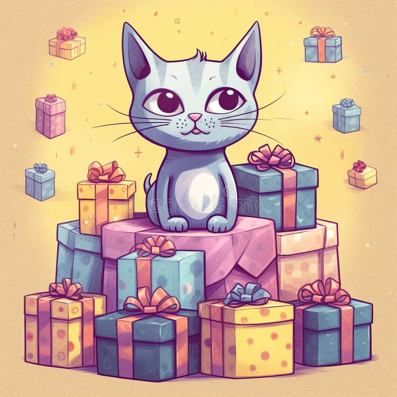 Illustration of Cat with Gift Boxes Stock Illustration - Illustration ...