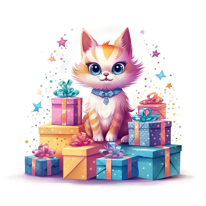 Illustration of Cat with Gift Boxes Stock Illustration - Illustration ...