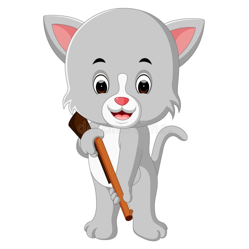 Cat holding gun stock vector. Illustration of cartoon - 114215301