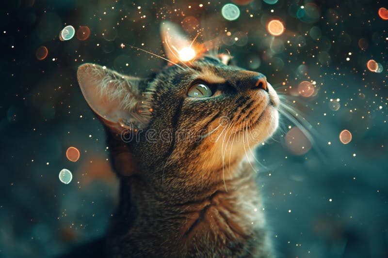 A Cat with Light Shining on His Head in Space, High Quality, High ...