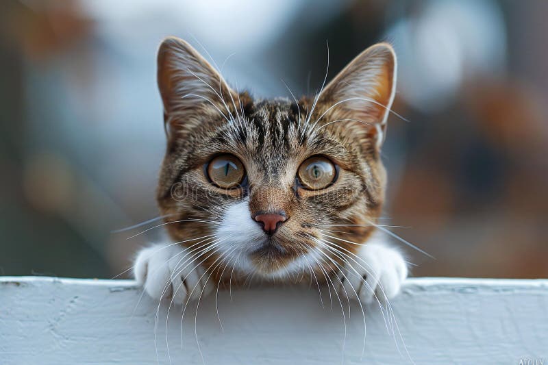 Illustration of Cat Looking Over a Board on White, High Quality, High ...