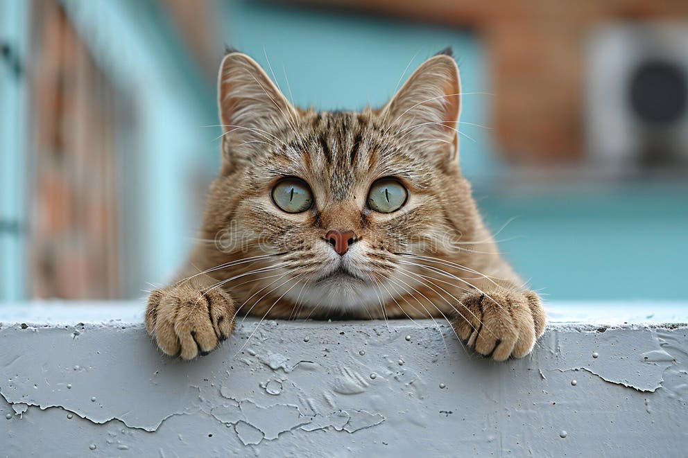 Illustration of Cat Looking Over a White Wall, High Quality, High ...