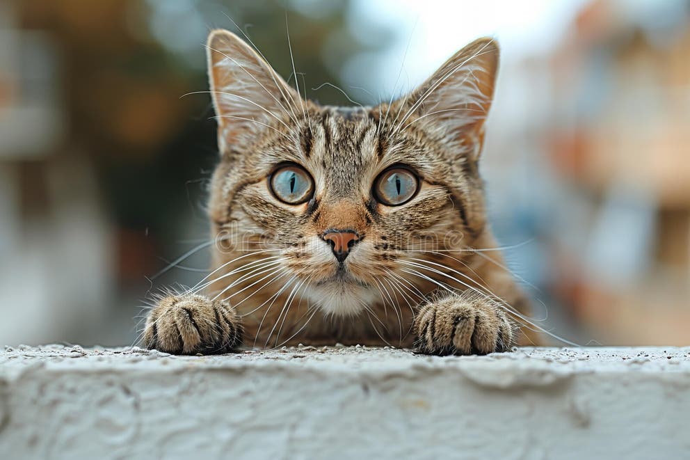 Illustration of Cat Looking Over a White Wall, High Quality, High ...