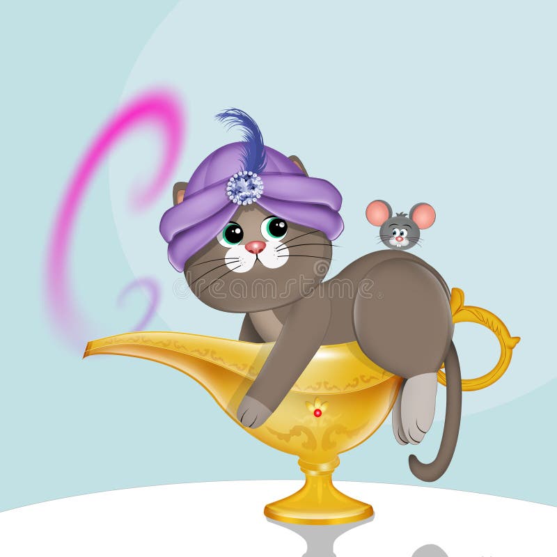 Cat on magic lamp stock illustration. Illustration of adorable - 276787830