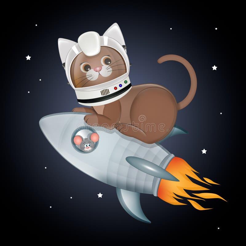 Illustration of Cat on Missile in Space Stock Illustration ...