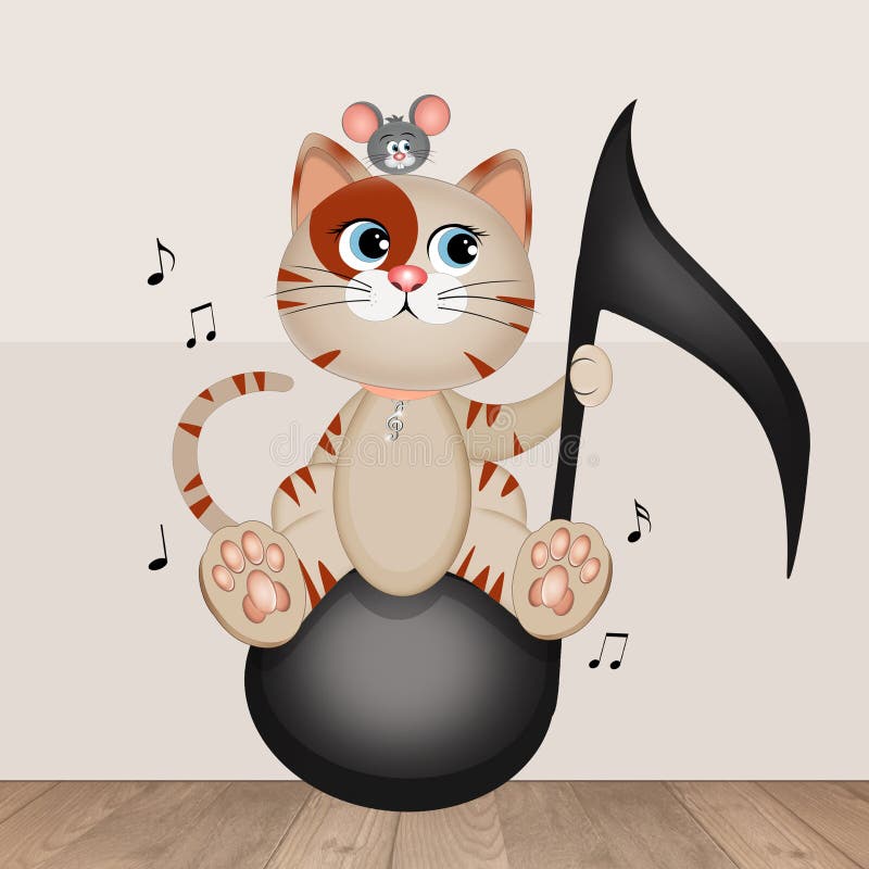 Illustration of Cat on Musical Note Stock Illustration - Illustration ...