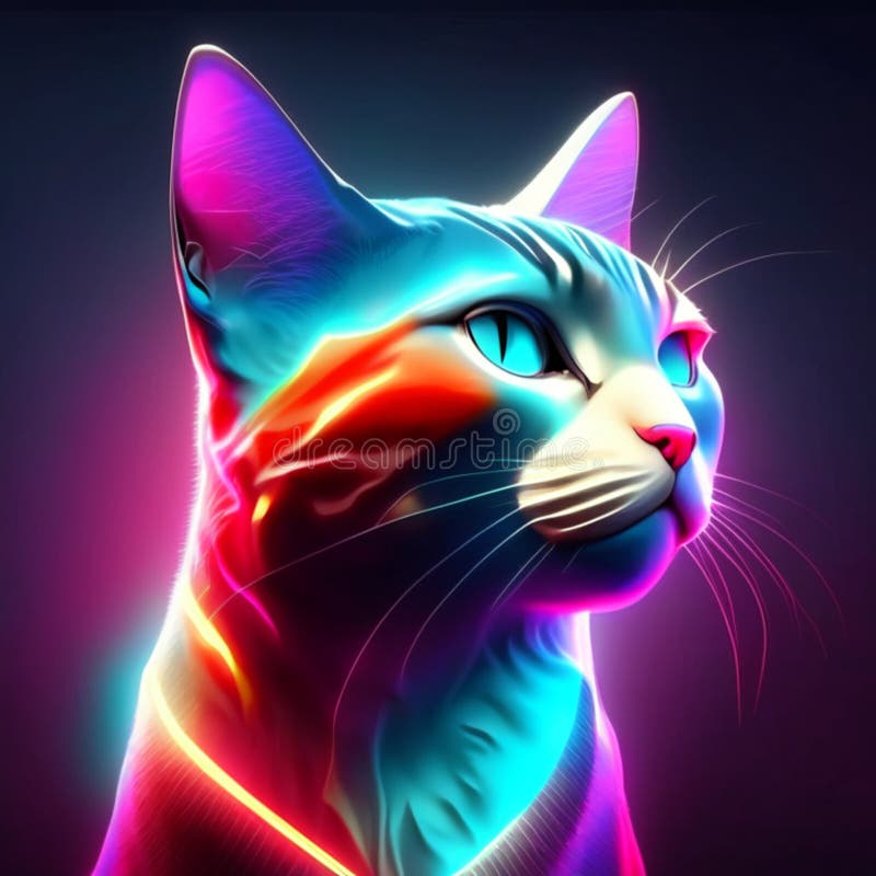 Illustration of a Cat in Neon Light, 3d Rendering. Generative AI Stock ...