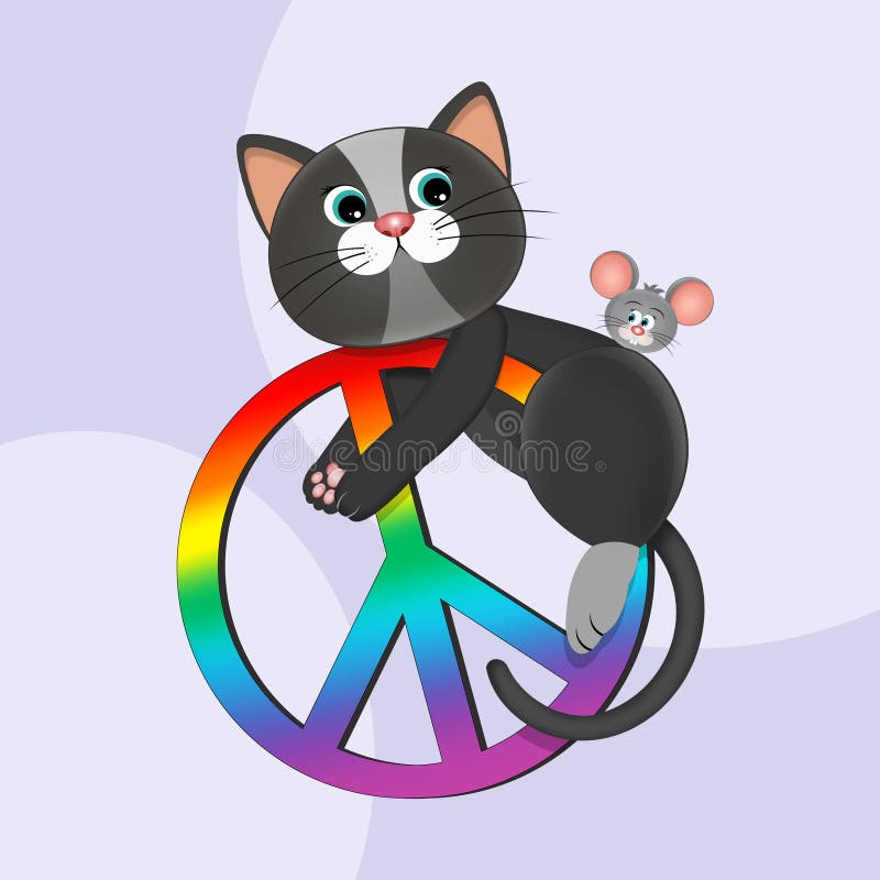 Illustration of Cat on Peace Symbol Stock Illustration - Illustration ...