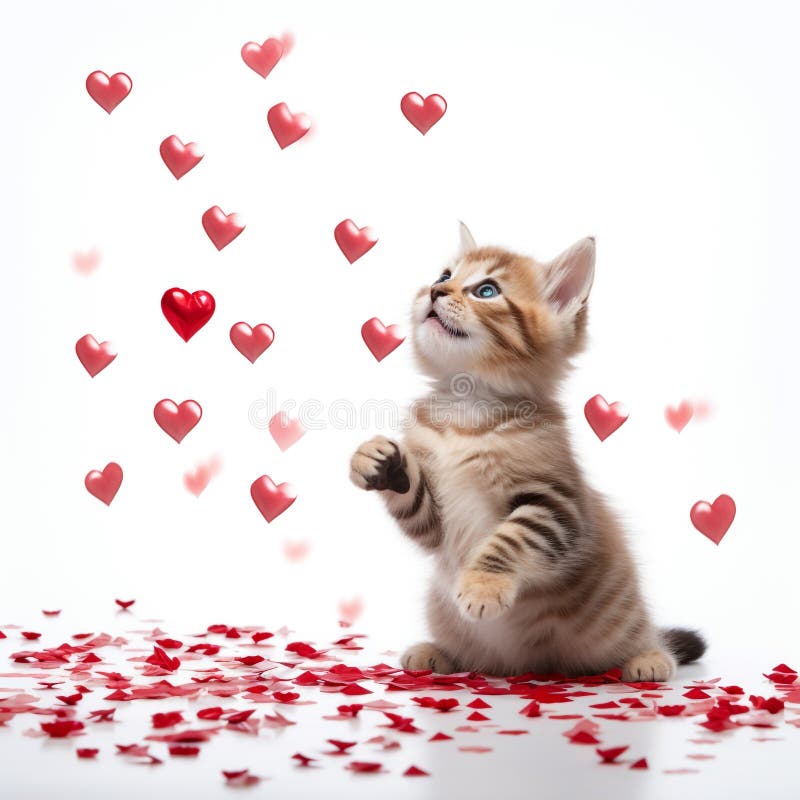Illustration of a Cat Play with Heart. Generative AI Stock Illustration ...