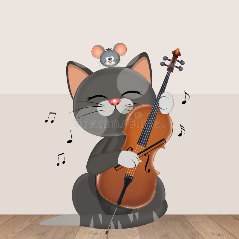 Illustration of Cat Playing the Cello Stock Illustration - Illustration ...