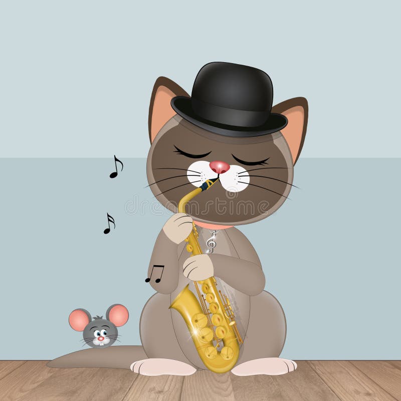 Illustration of Cat Playing the Saxophone Stock Illustration ...