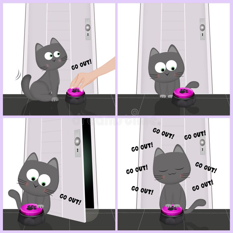 Cat Pressing the Exit Button Cartoon Stock Illustration - Illustration ...