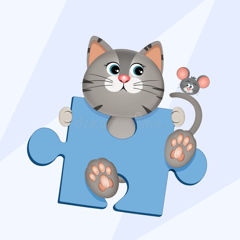 Illustration of Cat with Puzzle Piece Stock Illustration - Illustration ...
