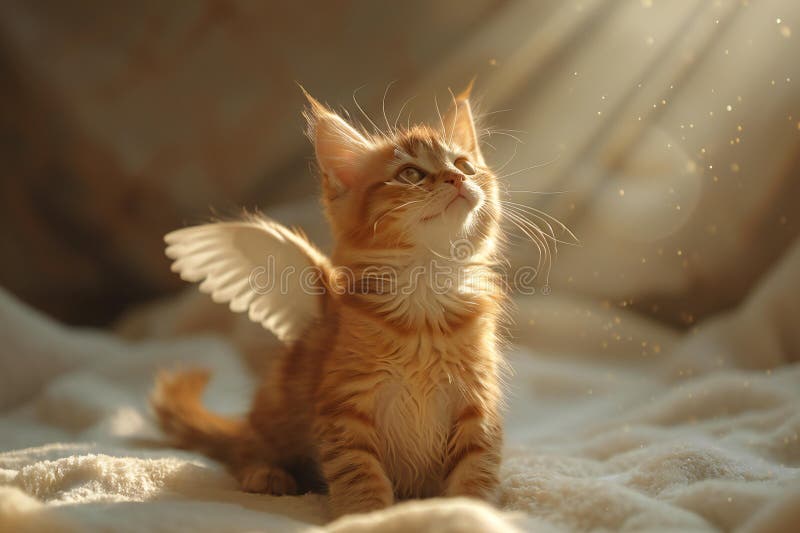 Illustration of Cat Sitting on Top of White with Its Wing Raised Stock ...