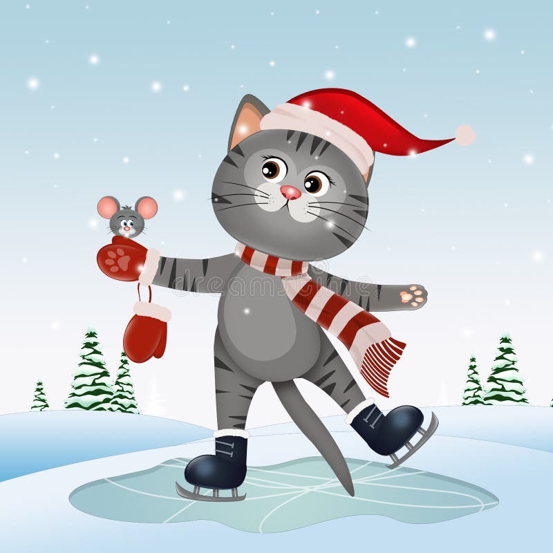 Illustration of Cat Skating on Ice Stock Illustration - Illustration of ...