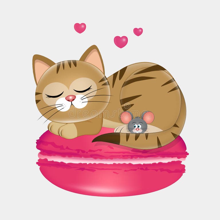 Illustration of Cat Sleeping on Macaron Stock Illustration ...