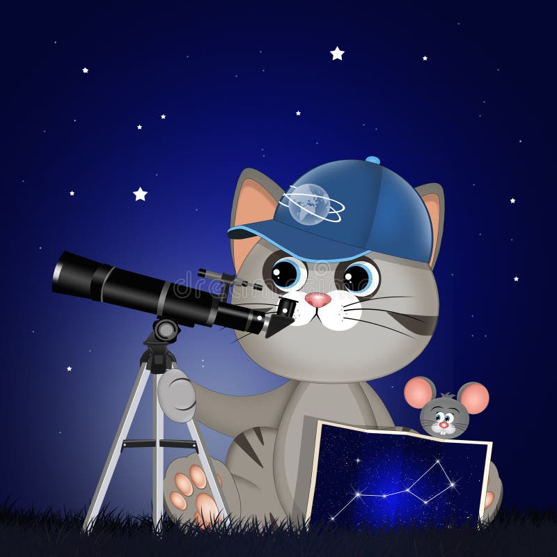 Illustration of Cat with Telescope Stock Illustration - Illustration of ...