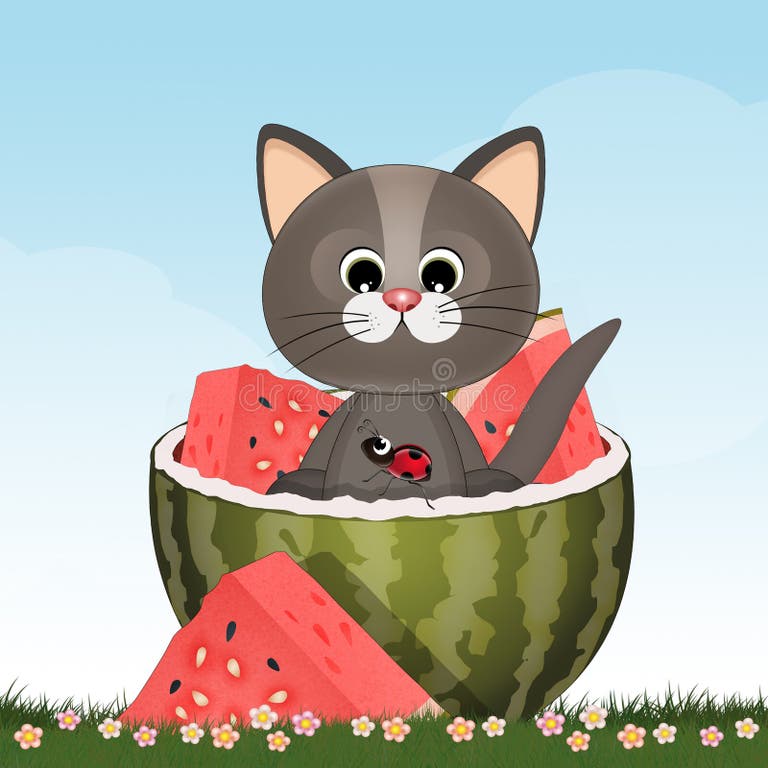 Illustration of the Cat in the Watermelon Stock Illustration ...