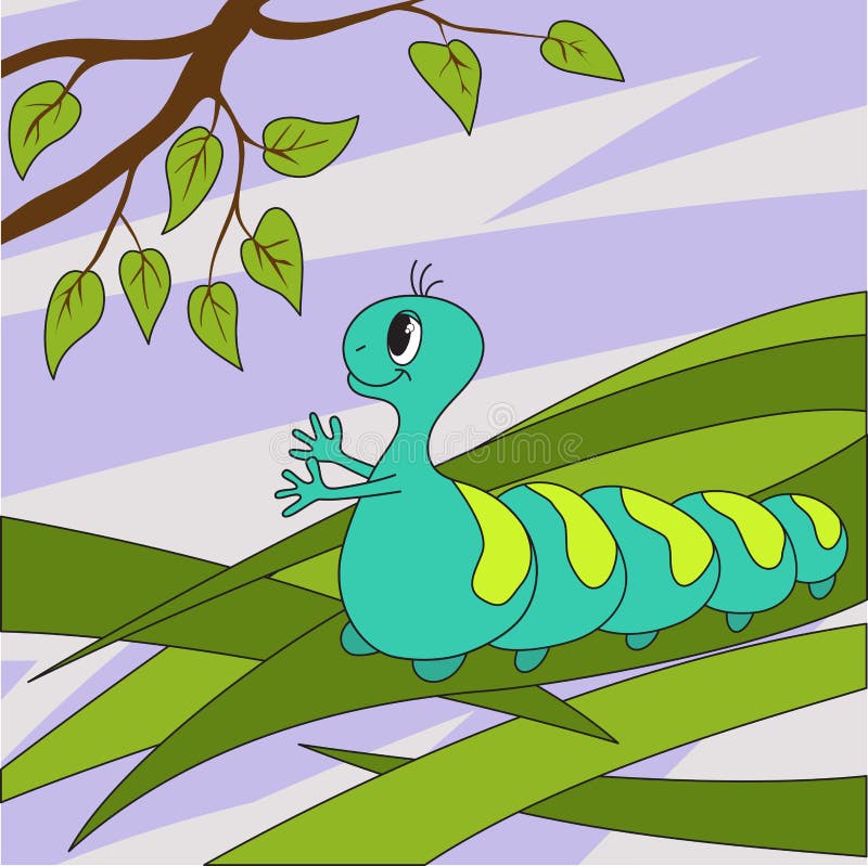 Illustration of a Caterpillar on the Grass in Front of a Tree Branch ...