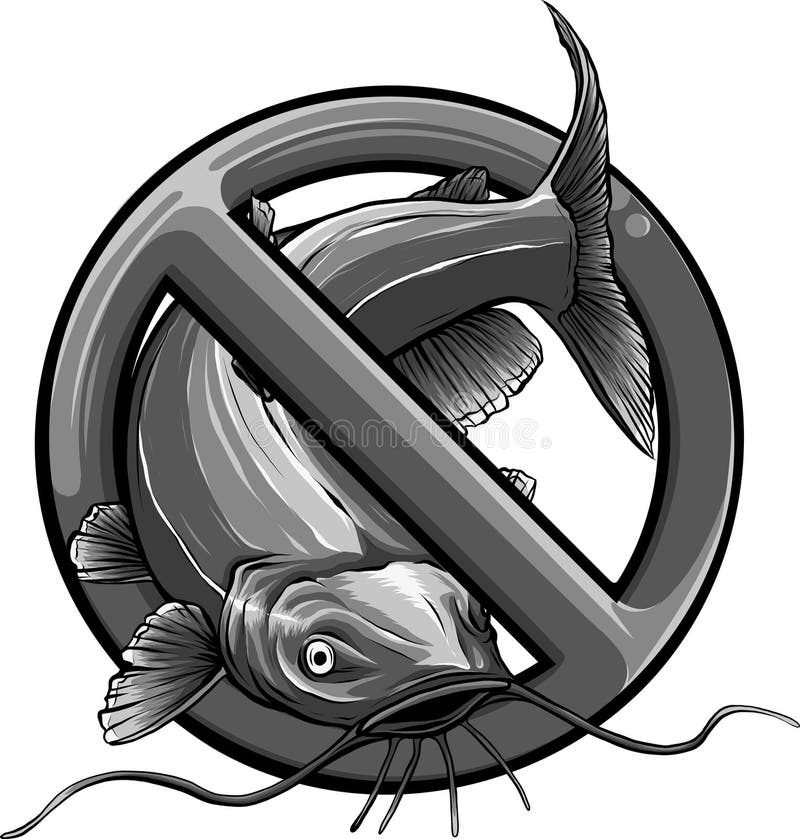 Monochromatic Illustration of Catfish on Forbidden Symbol Stock Vector ...