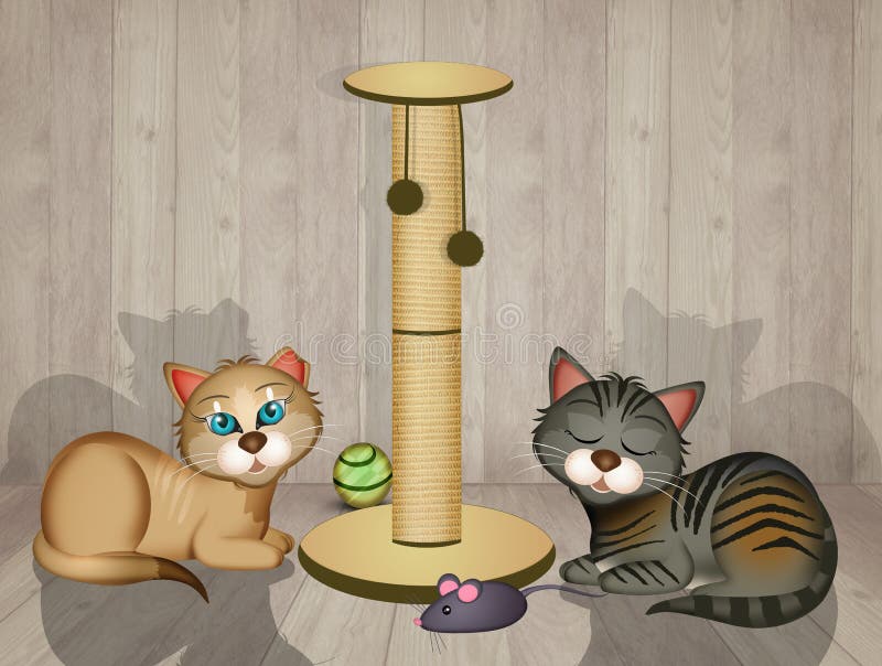 Illustration of Cats and Scratching Pole Stock Illustration ...