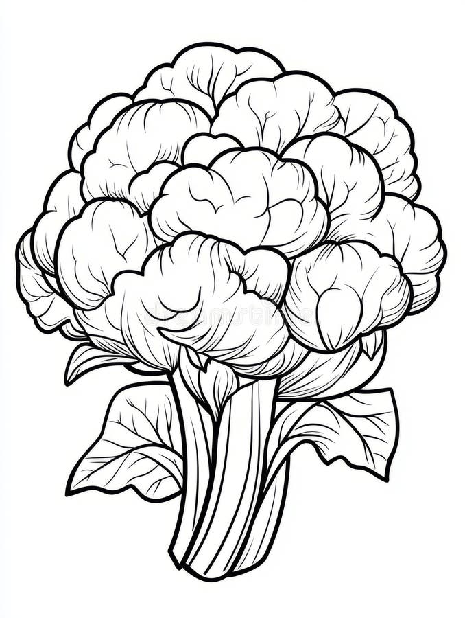Illustration of a Cauliflower in Black and White Line Art. Stock ...