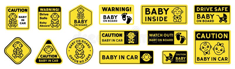 Illustration of Caution Baby on Board. Editable Warning Sign Set Stock ...
