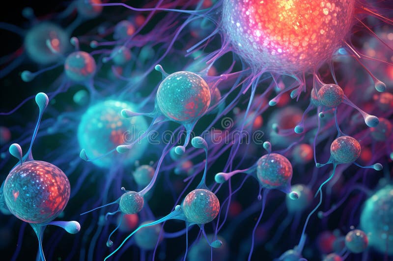 Illustration of Cellular Structures Resonating with Vibrant Energy ...