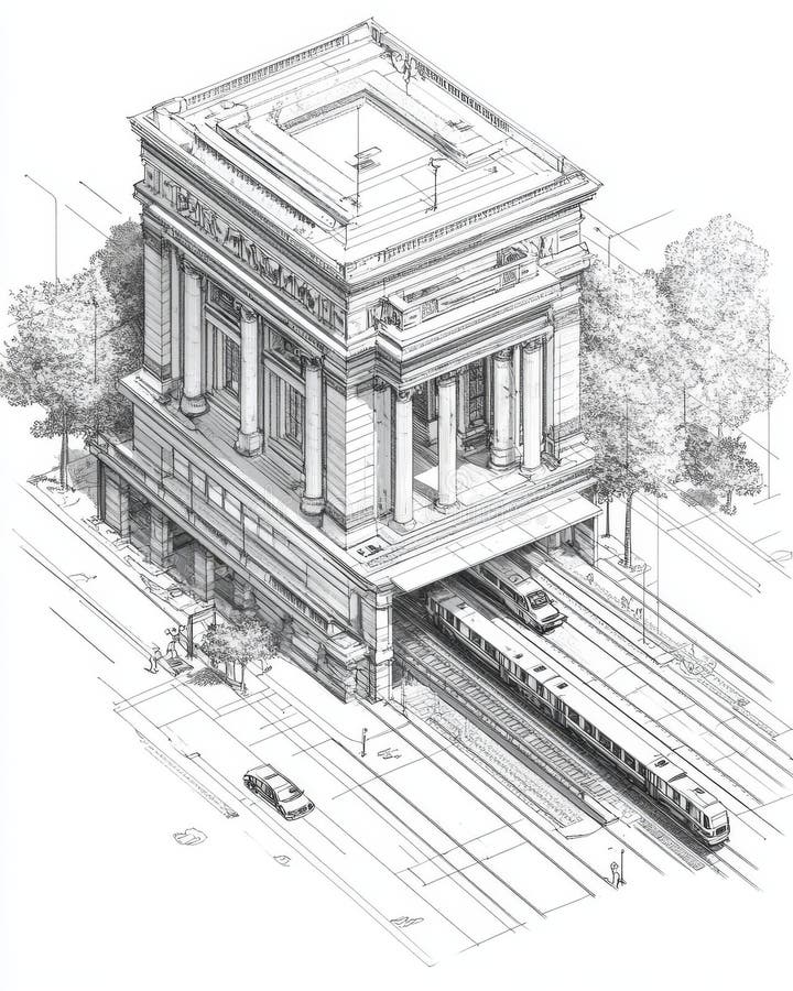 An Illustration of the Central Station in Line Art with a Looping ...
