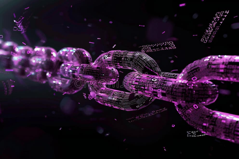 Of a Chain Made from Binary Code, with a Purple Color on a Black ...