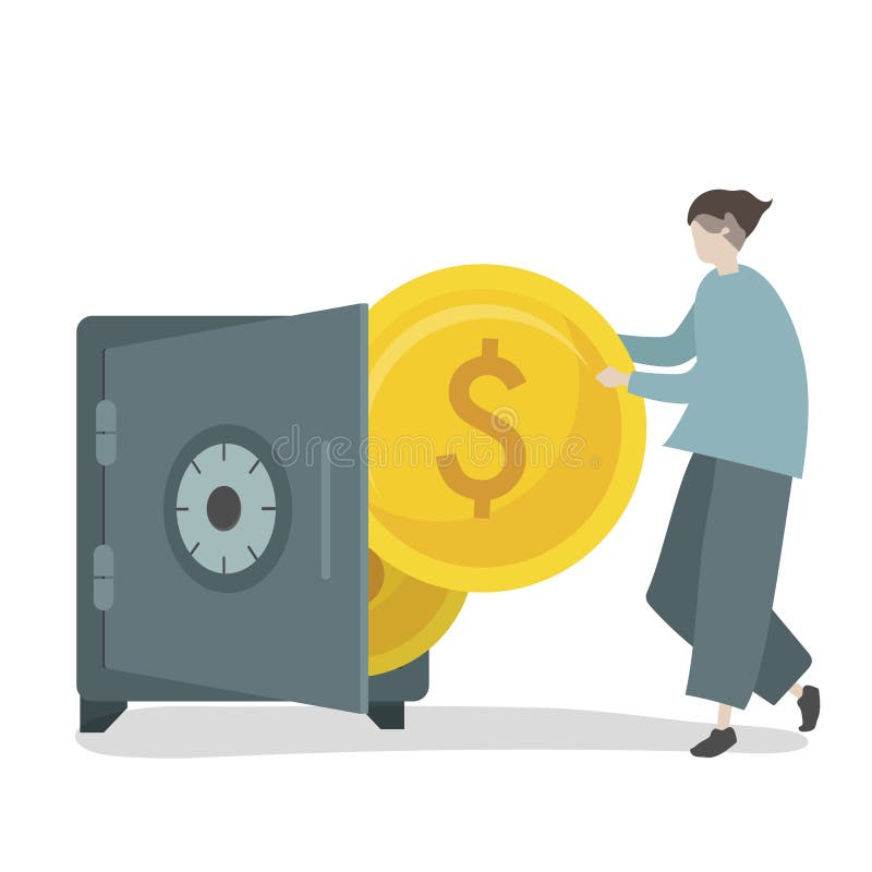 Illustration of Character Saving Money in Safe Stock Vector ...