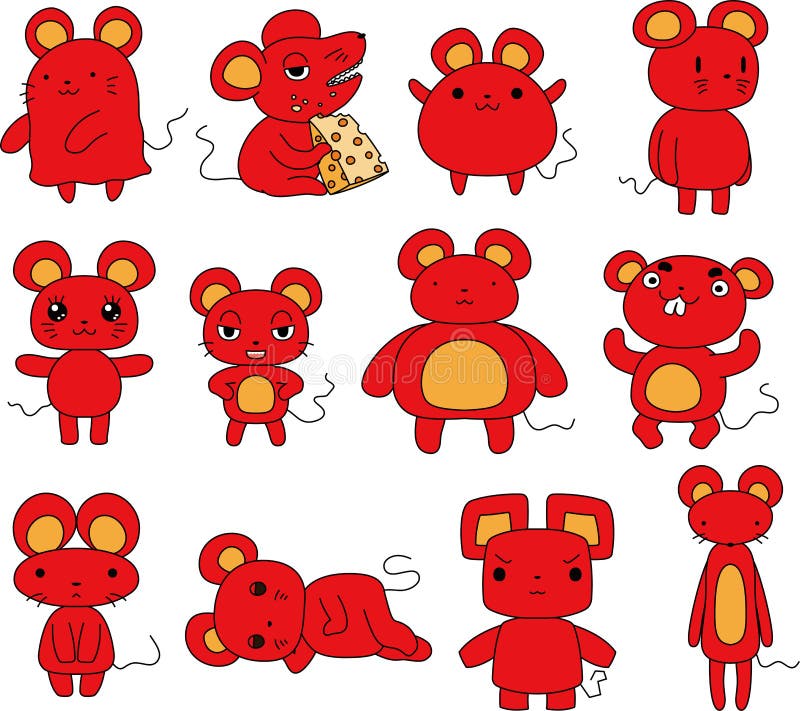 Character of Various Red Rat Set Stock Vector - Illustration of zodiac ...