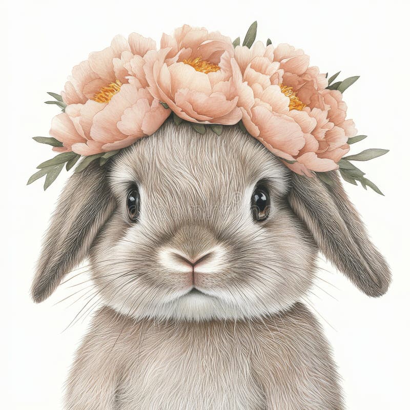 An Illustration of a Charming Bunny Surrounded by Roses on a Plain ...