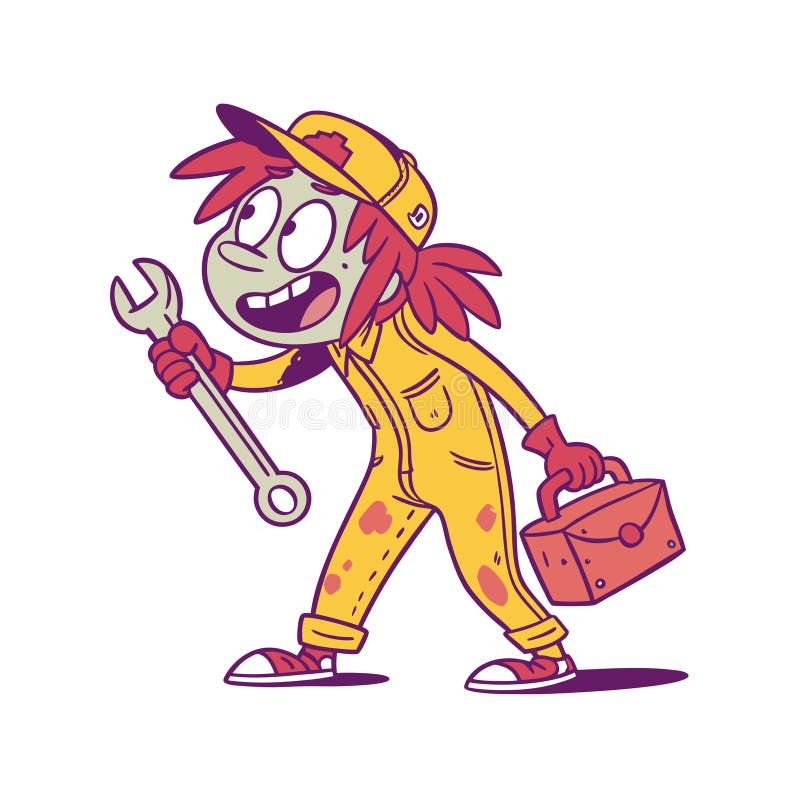 Charming Mechanic Unique Character Design Stock Vector - Illustration ...