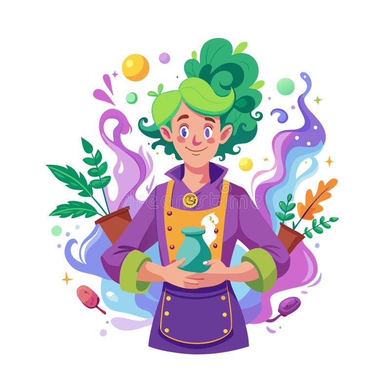 Charming Potion Brewer Unique Character Design Stock Vector ...
