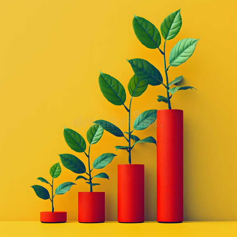 Minimalist Growth Chart with Red Columns and Green Leaves, Ai Generated ...
