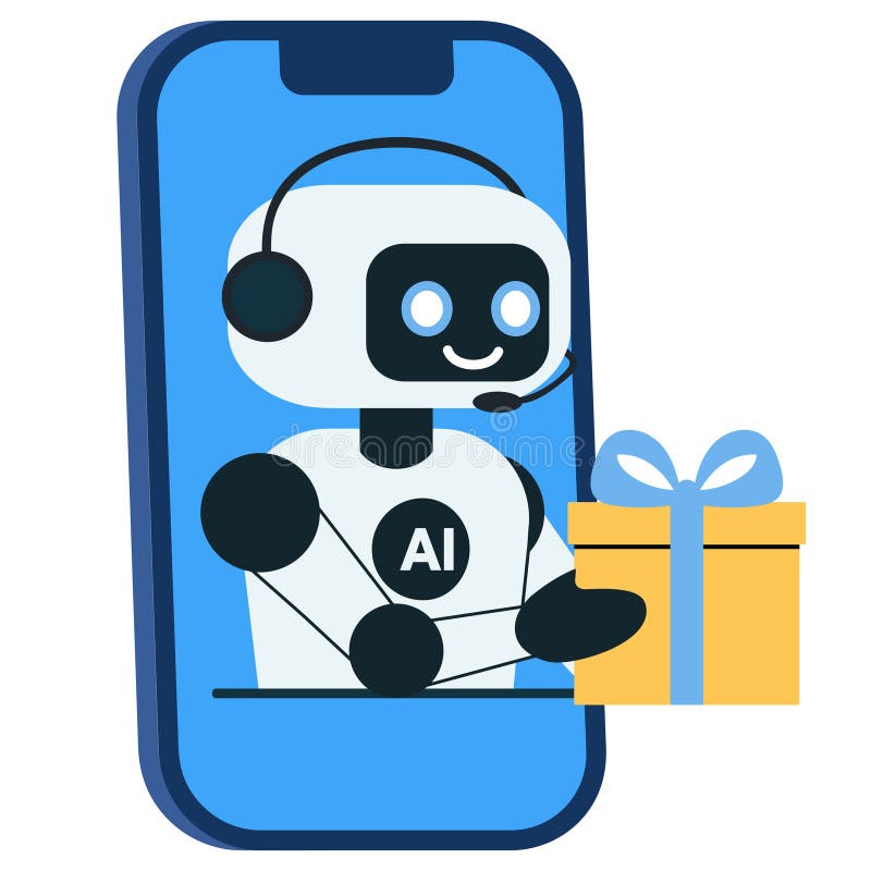Illustration of Chat Bot with Gift from Mobile Phone Screen Stock ...