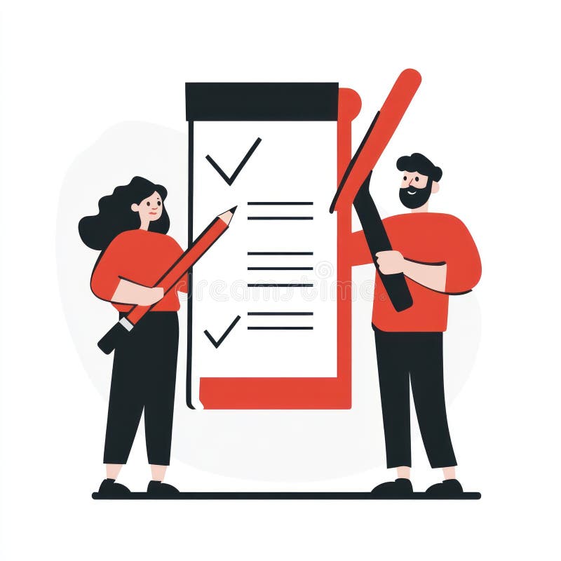 Illustration of a Checklist Completed by Two People Stock Illustration ...