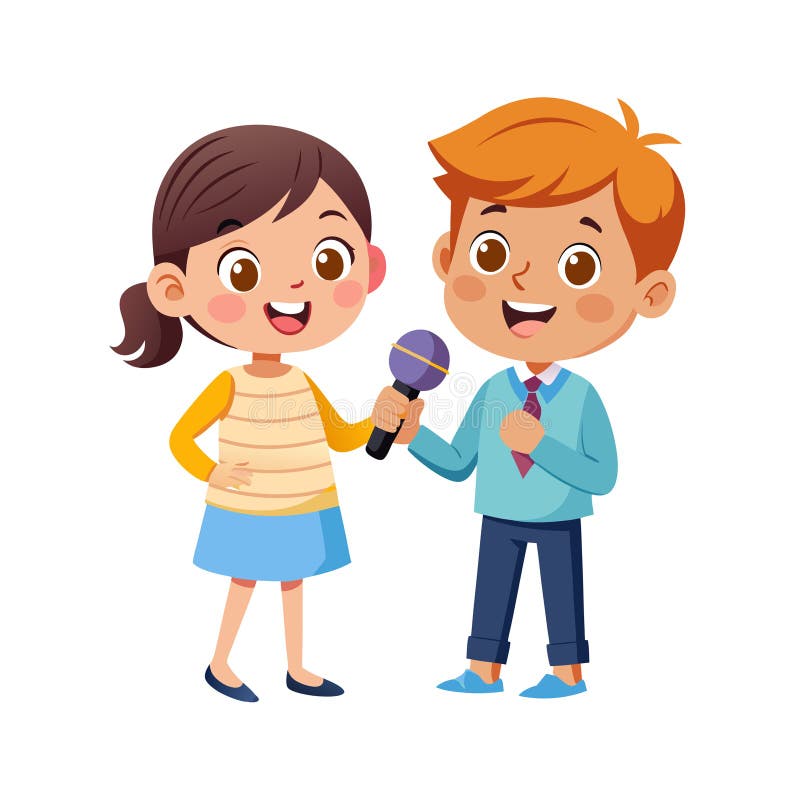 Illustration of a Cheerful Girl with Microphone Interviewing a Boy ...
