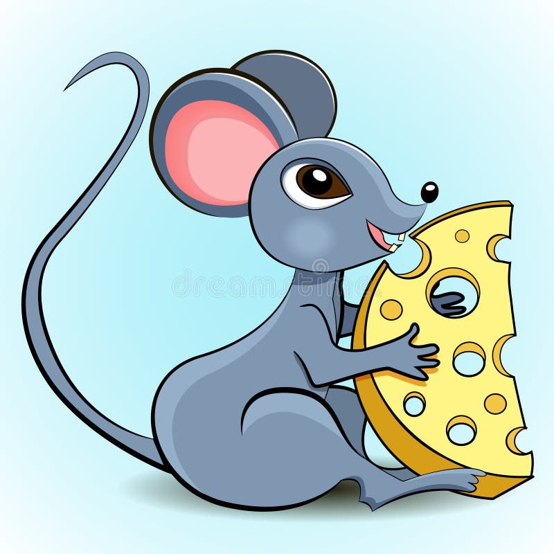 Cheerful Mouse with a Piece of Cheese. Cartoon Style Stock Vector ...