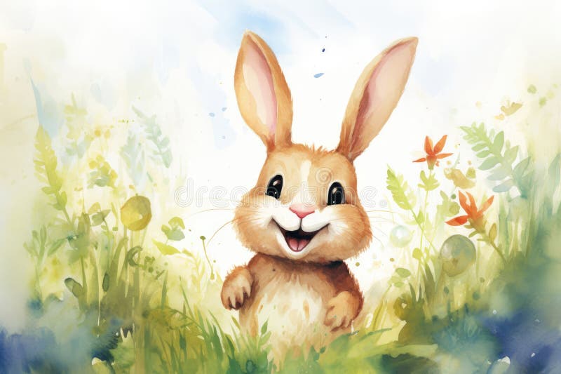Illustration of a Cheerful Rabbit in the Grass Stock Illustration ...