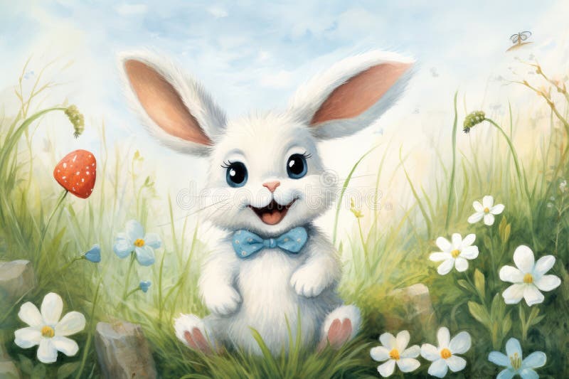 Illustration of a Cheerful Rabbit in the Grass Stock Illustration ...