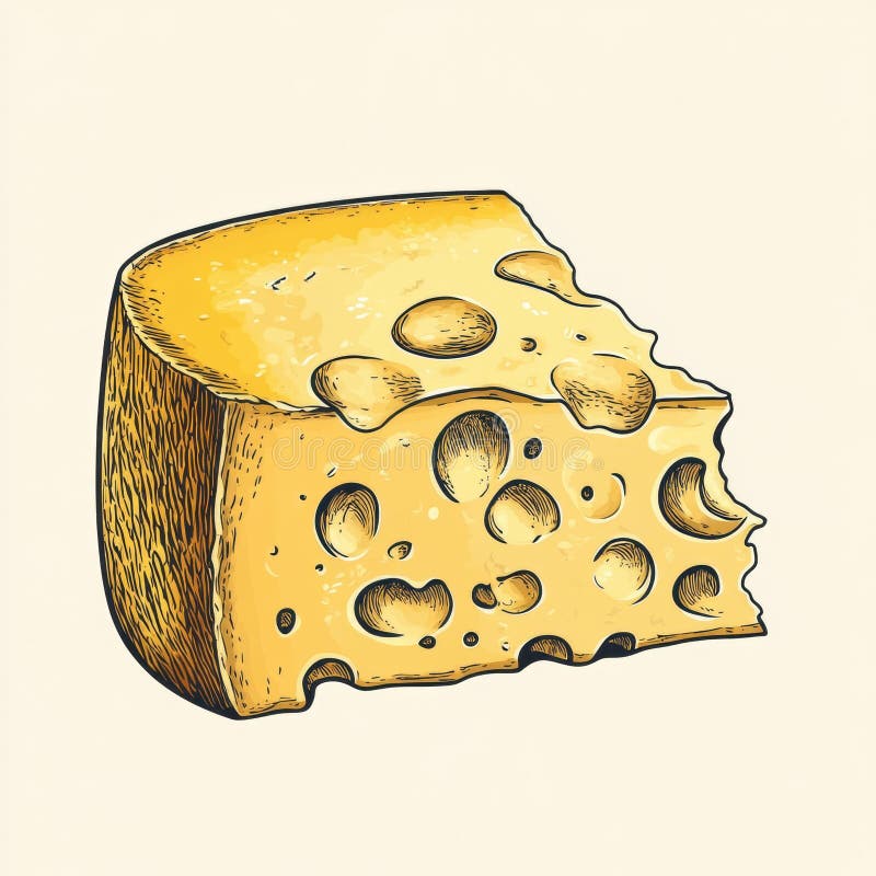 Illustration of a Cheese Wedge with Distinct Holes and Texture Stock ...