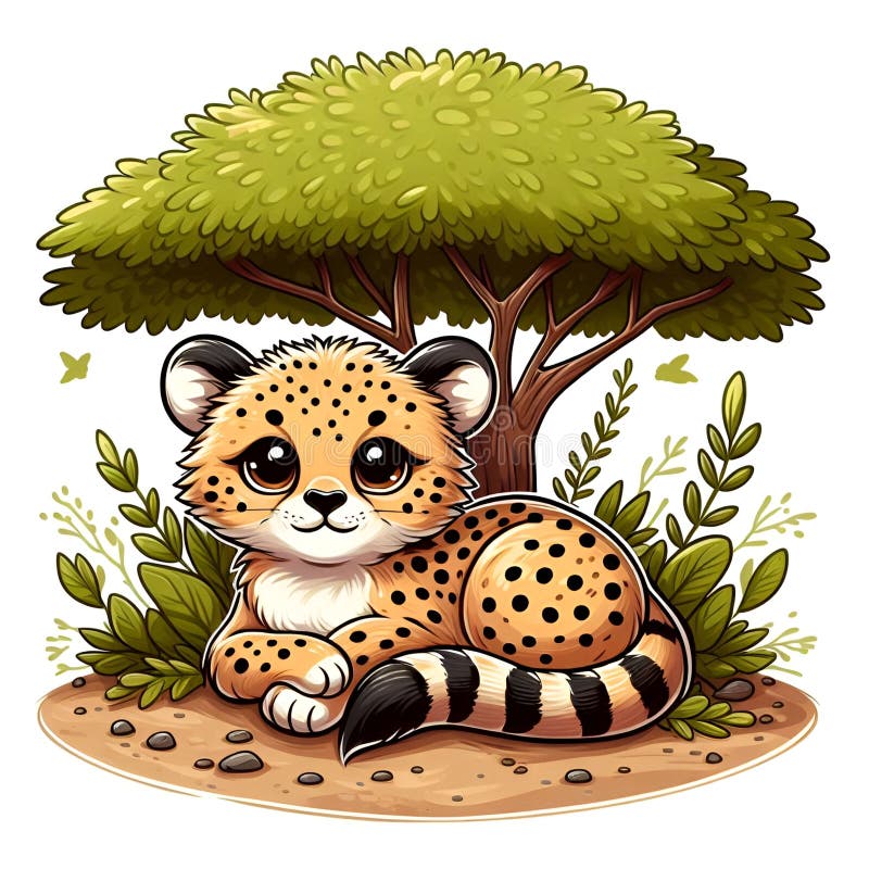 A Cheetah Resting Under a Tree Stock Illustration - Illustration of ...