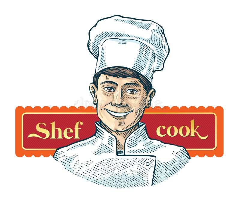 Illustration of a Chef Cook, Drawn in the Graphic Style of an Engraving ...